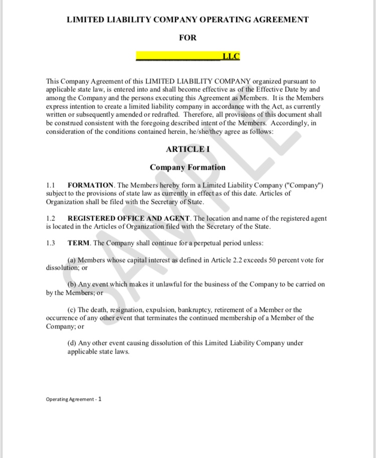Operating Agreement LLC Partnership Legally FAB
